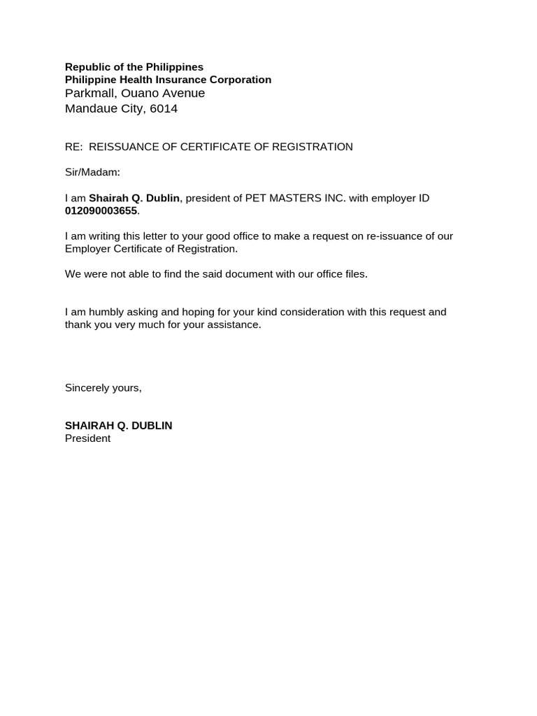 Request for Employer Certificate Reissuance | PDF