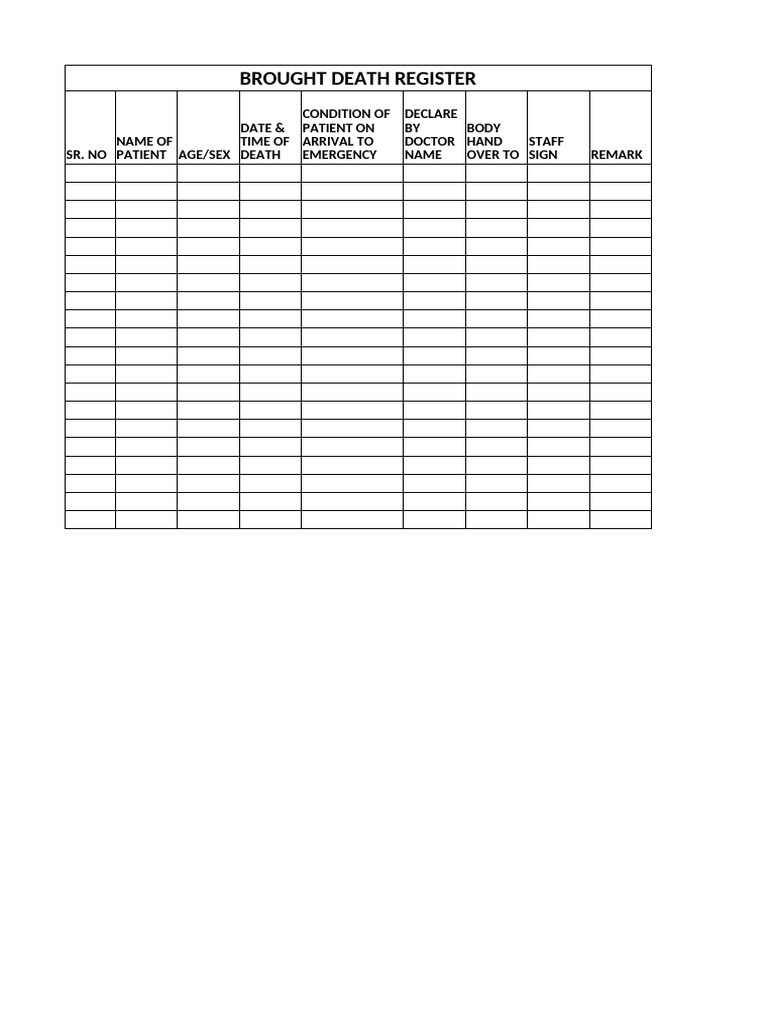 Death Register Template for Records | PDF