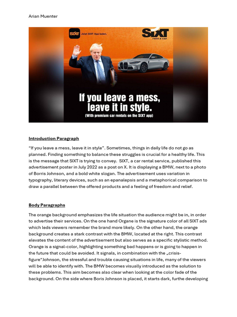 Paper 1 Pratice SIXT Ad | PDF | Advertising