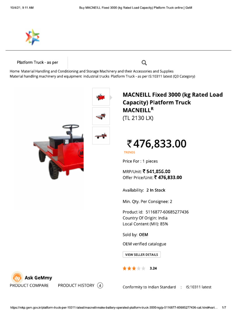 2C Shop-1 Buy MACNEILL Fixed 3000 (KG Rated Load Capacity) Platform ...