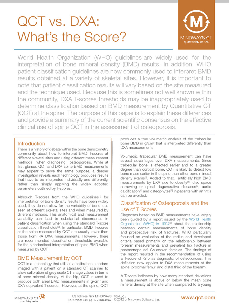 QCT vs. DXA: What's The Score?: World Health Organisation (WHO) in 1994 ...