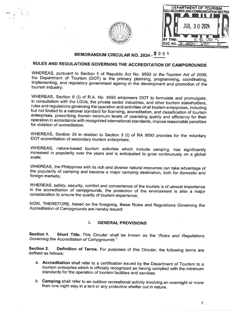 DOT MC No. 2024 0004 Rules and Regulations Governing The Accreditation ...