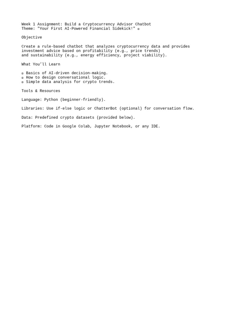 Week 1 Assignment Build A Cryptocur | PDF