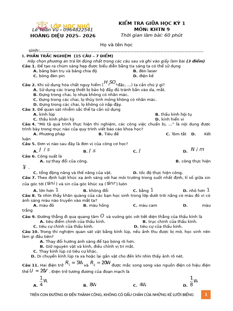 Hoangdieu KHTN9 | PDF