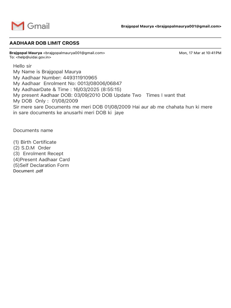 Aadhaar Dob Limit Cross | PDF