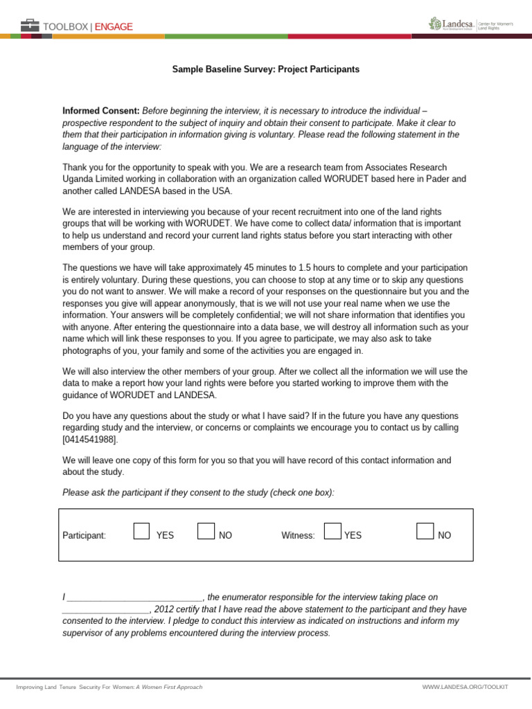 Baseline Survey for Land Rights Participants | PDF | Questionnaire ...