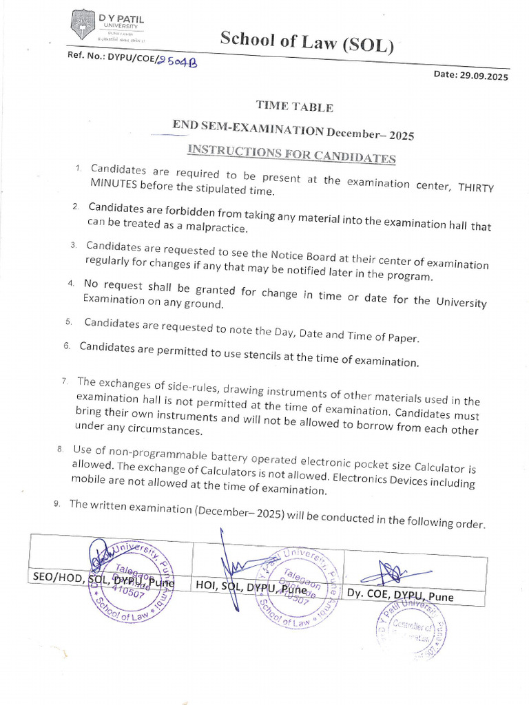 Bba LL.B Time Table Odd Sem 2025 | PDF