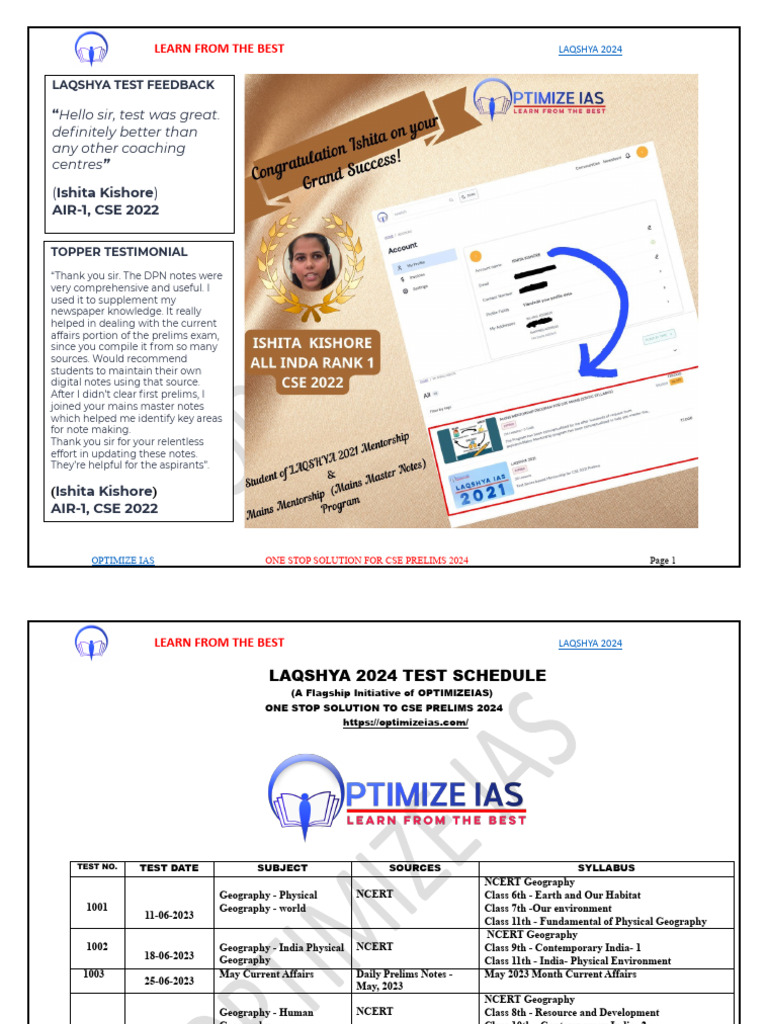 LAQSHYA 2024 CSE Prelims Mentorship | PDF