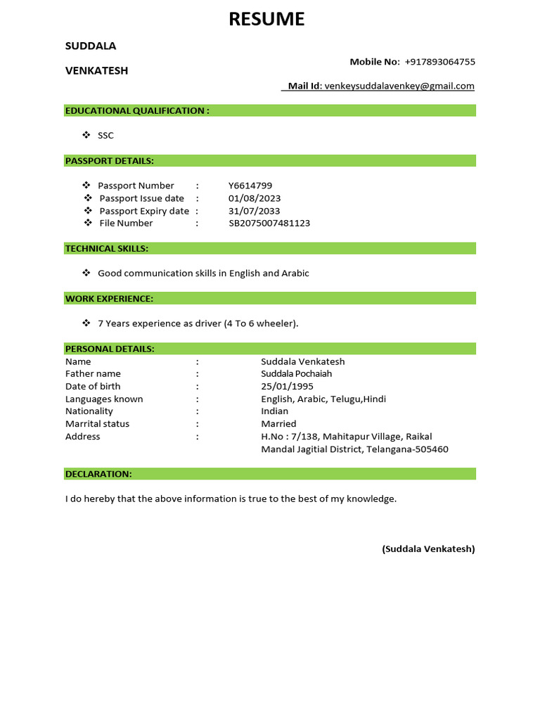 Suddala Venkatesh Resume Summary | PDF
