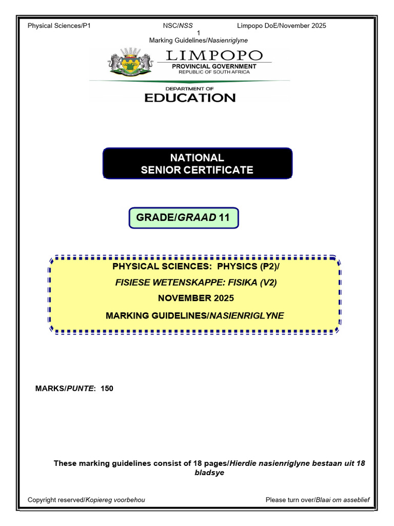 PHSC GR 11 Paper 2 Nov 2025 Marking Guidelines | PDF
