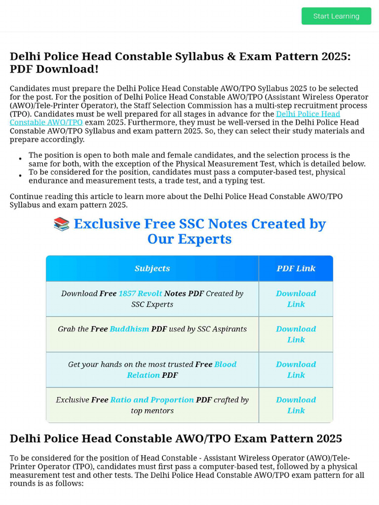 Delhi Police Head Constable Syllabus & Exam Pattern 2025 - PDF Download ...