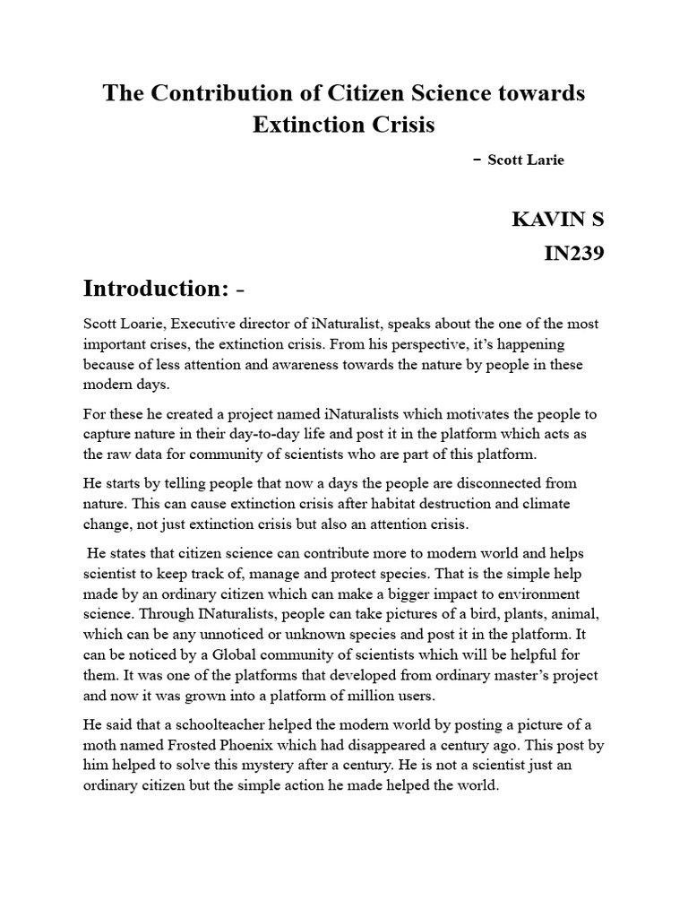 Kavin - S Summary For Ted Talk by Scott Larie | PDF | Nature | Extinction