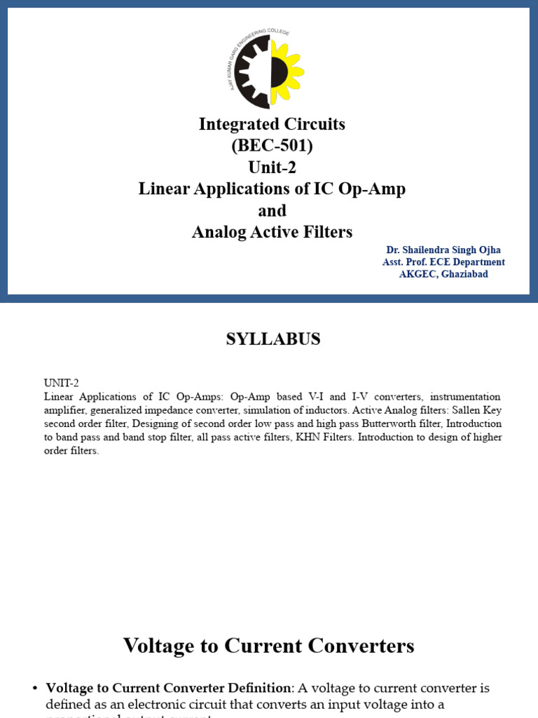 Ic Unit-2 | PDF | Electronic Filter | Operational Amplifier