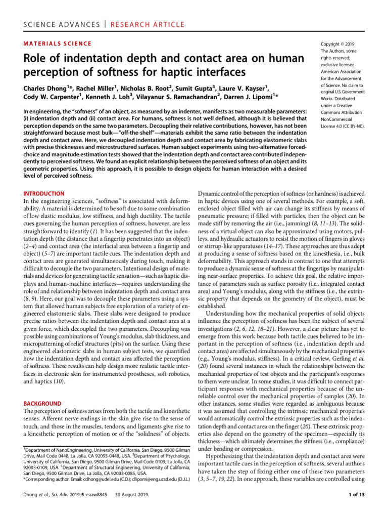 Sciadv Aaw8845 | PDF | Elasticity (Physics) | Somatosensory System