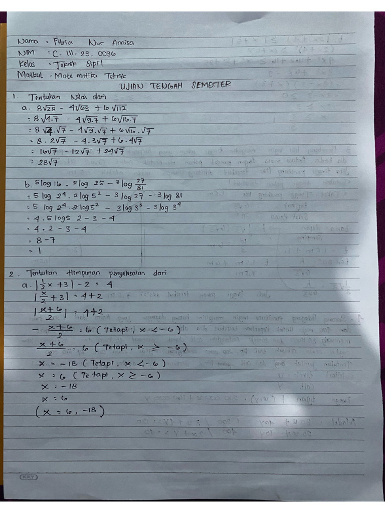 Fitria Nur Annisa C.111.23.0036 UTS Matek | PDF