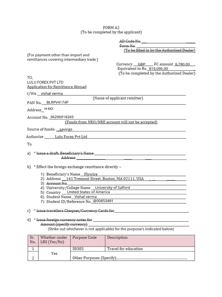 Remittance Application Form A2 | PDF | Foreign Exchange Market ...