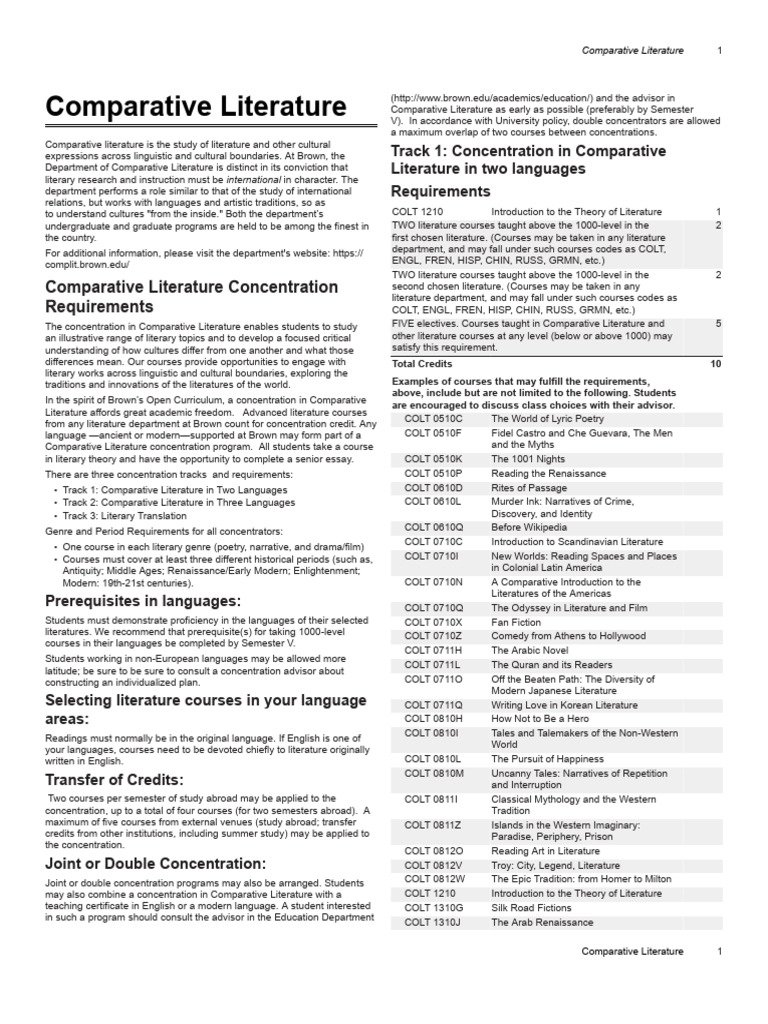 Comparative Literature Program Overview | PDF | Liberal Arts Education