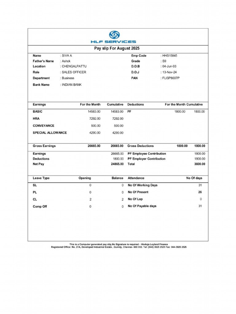 PaySlip August 2025 | PDF