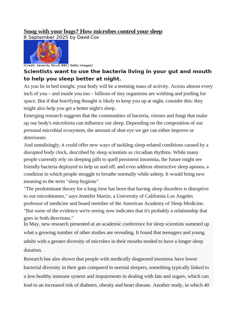 Sleep and Bacteria | PDF | Sleep | Microbiota