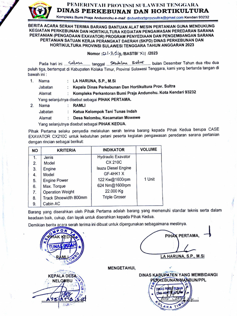 BAST Excavator Desa Nelombu, Kec- Mowewe 10-Jul-2024 15-19-41(1) | PDF