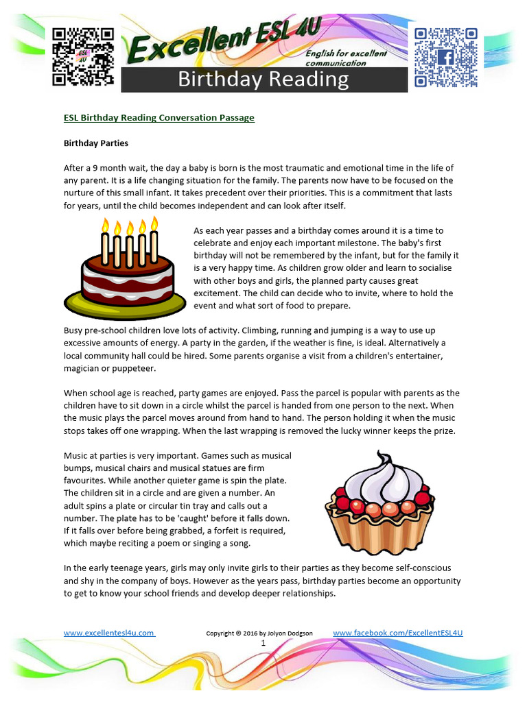Birthday Reading Worksheet | PDF | Childhood