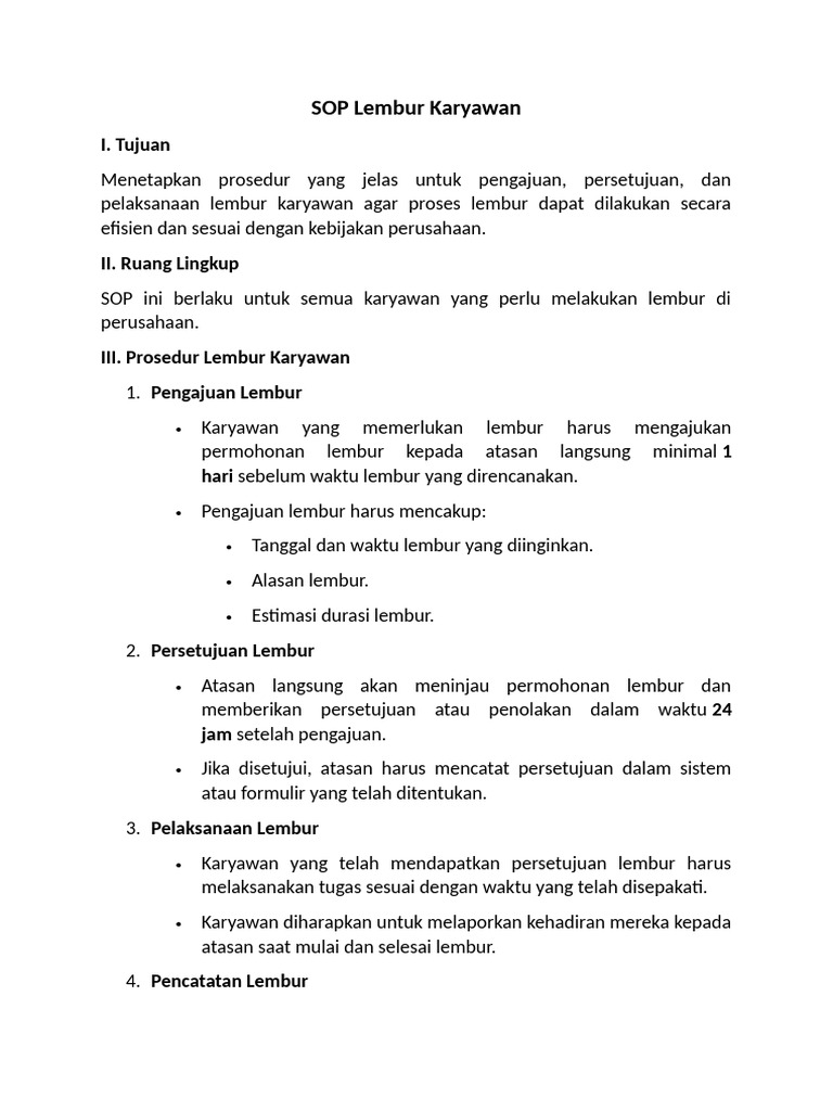 SOP Prosedur Lembur Karyawan | PDF
