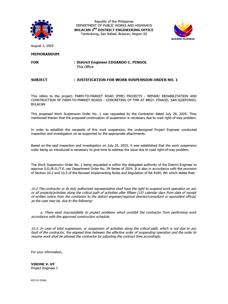 Justification for Work Suspension Order | PDF | Legal Documents | Justice