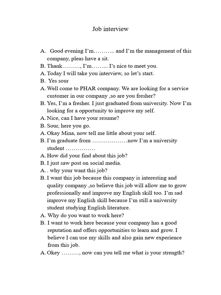 Job Interview Dialogue Example | PDF