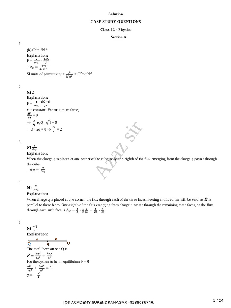 Class 12 Physics Case Study Solutions | PDF | Capacitance | Series And ...
