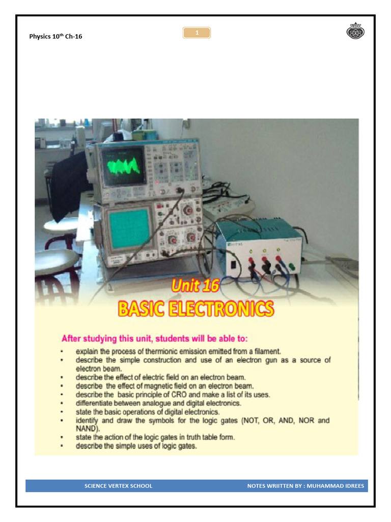 Phy 10th Ch. 16 (Basic Electronics) Notes | PDF | Logic Gate | Vacuum Tube