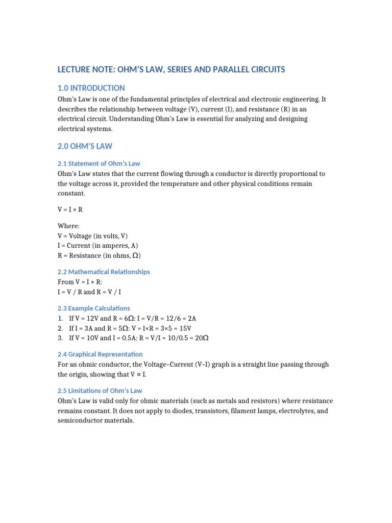 Ohms Law Series and Parallel Circuits Lecture Note | PDF | Series And ...
