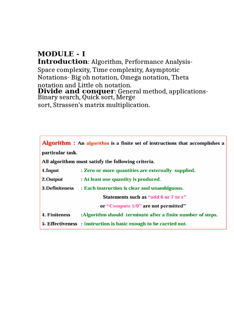 DAA UNIT-1 (Into and Divide Conquer) | PDF