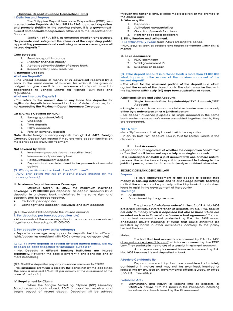 Understanding PDIC: Deposit Insurance in the Philippines | PDF | Fraud ...