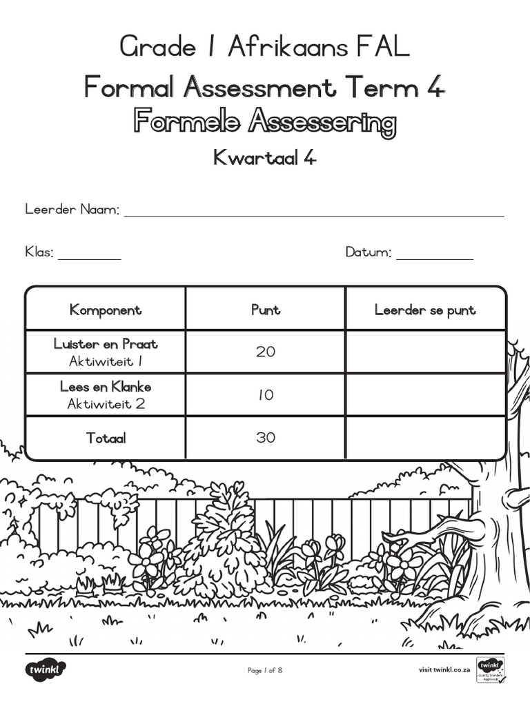 Za Fal 1759149197 Grade 1 Afrikaans Fal Term 4 Formal Assessment Caps ...