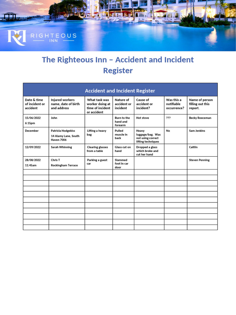 Accident and Incident Register Template | PDF