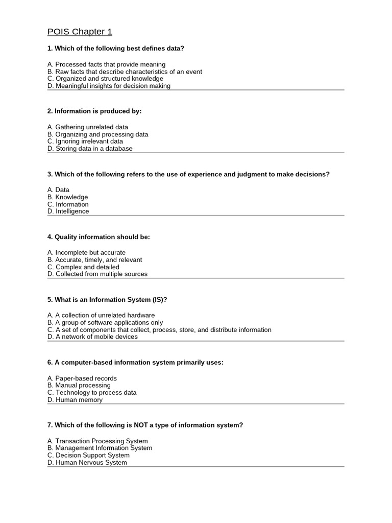 Chapter 1 MCQ | PDF | Databases | Data