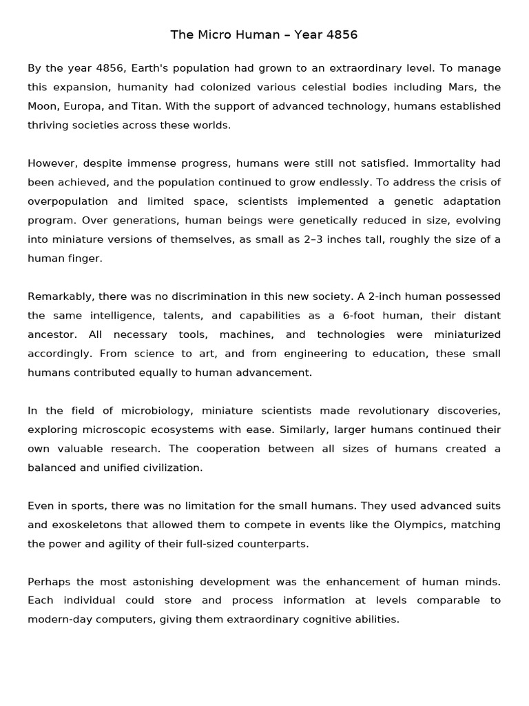 Micro Humans: Evolution in 4856 | PDF