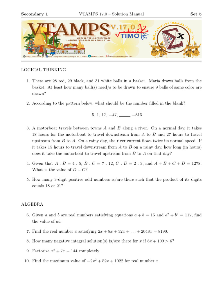 VTAMPS 17 S1 Set 5 | PDF | Rectangle | Area