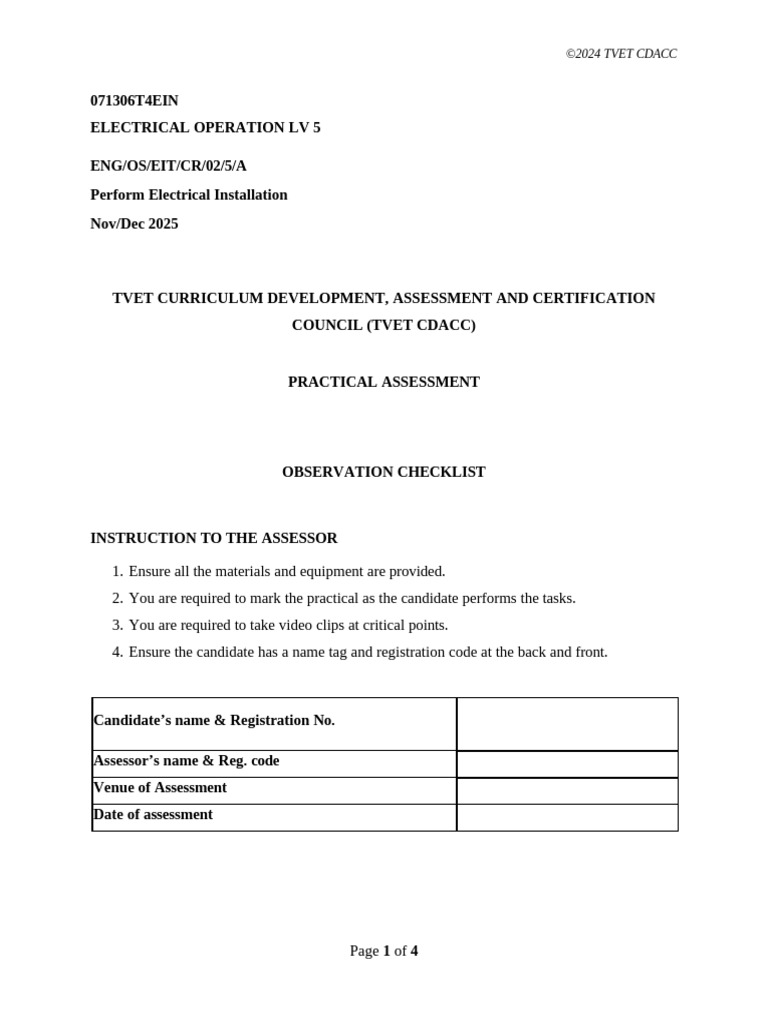 Electrical Installation Assessment Checklist | PDF | Manufactured Goods ...