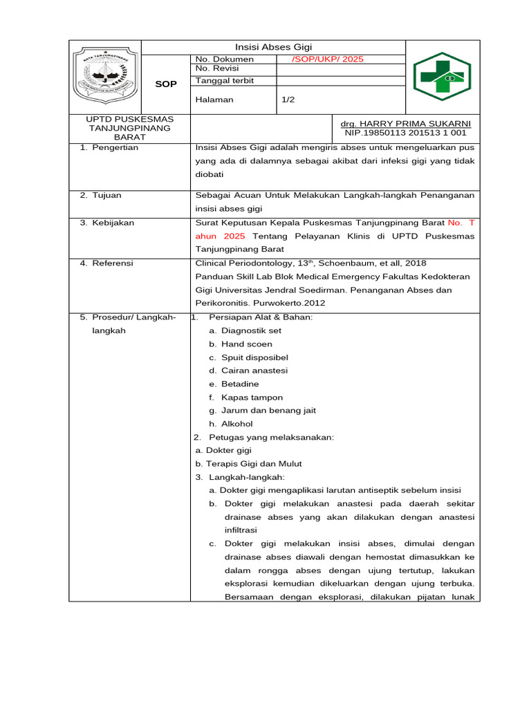 Prosedur Insisi Abses Gigi di Puskesmas | PDF