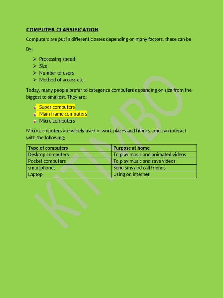 Types of Computer Classifications | PDF