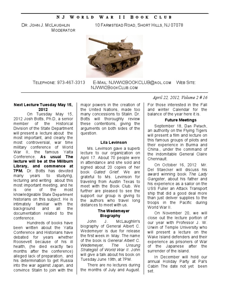NJ WWII Book Club Lecture Series | PDF | Military | World War II