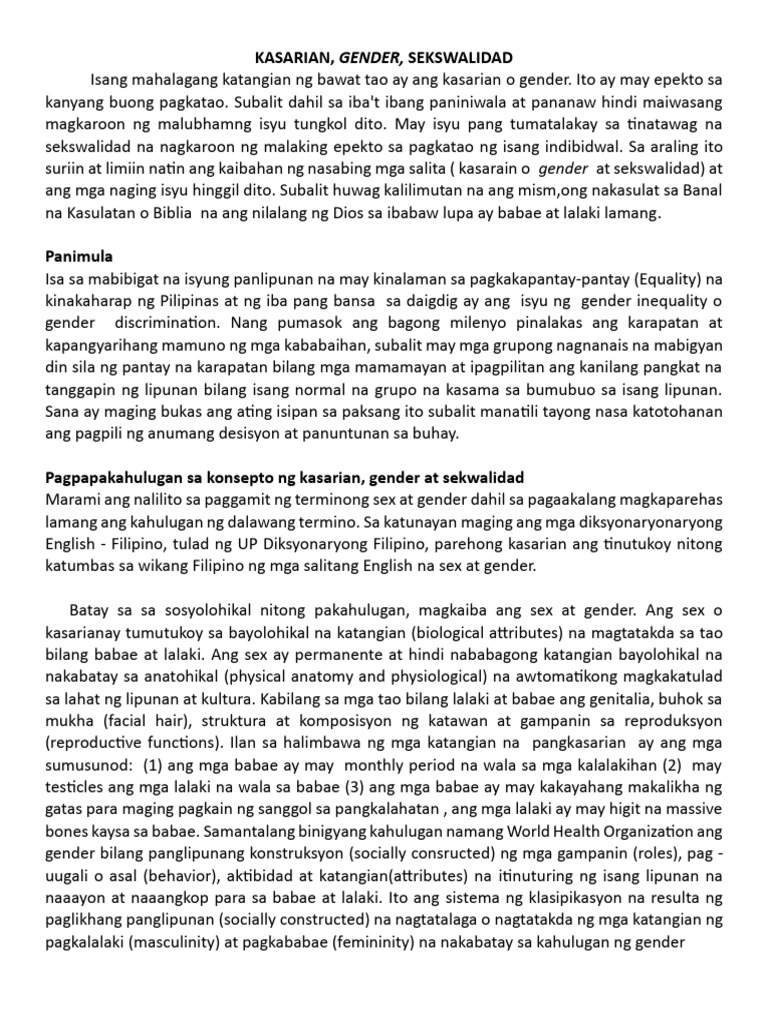 Modyul 13 Kasarian, Gender, Sekswalidad | PDF