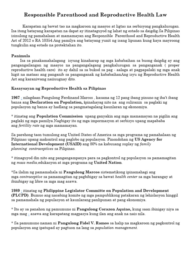 Modyul 14 Responsible Parenting and Reproductive Health Law | PDF