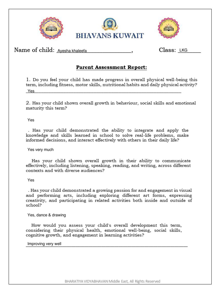 Parent Assessment Report for Child Development | PDF | Well Being ...