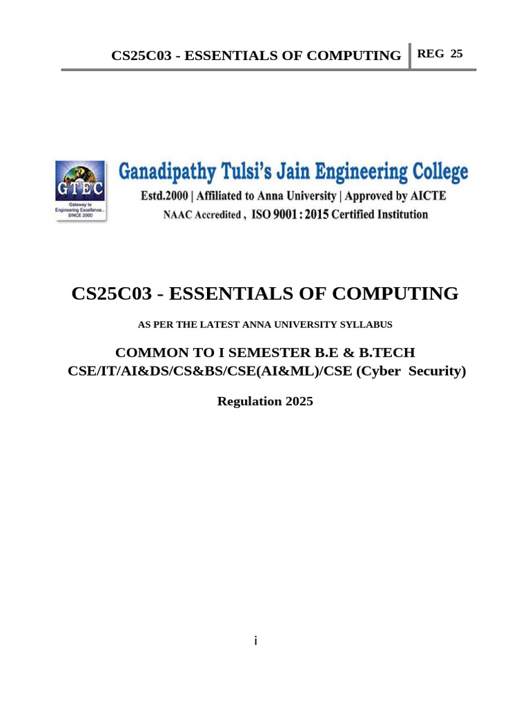Essentials of Computing Syllabus 2025 | PDF | Byte | Computer Data Storage