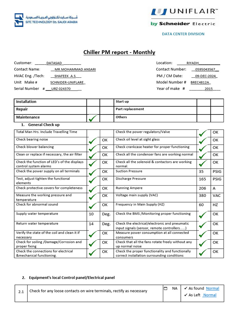 Monthly Chiller PM Report - Riyadh | PDF | Switch | Power Supply
