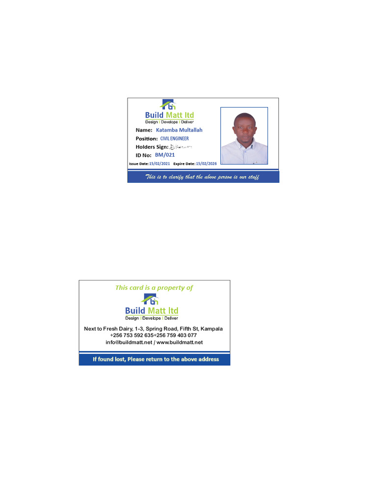 Staff ID Card for Civil Engineer | PDF