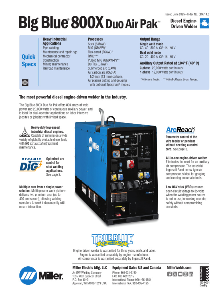 Big Blue 800X Duo Air Pak Welder | PDF | Welding | Construction
