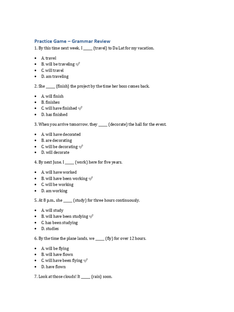 Practice Game Grammar Review | PDF